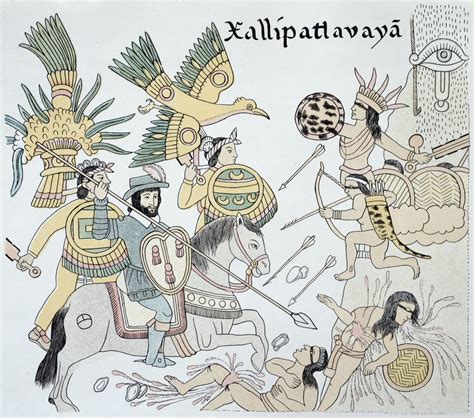 Fighting Between The Spanish And Aztecs At The Battle Of Xallipatlavaya