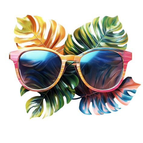 Tropical Sunglasses With Green Leaves 56422286 Png