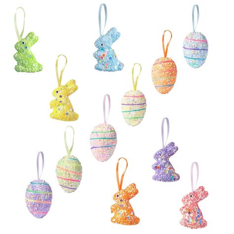 Nmdmisc 12pcs Easter Egg Ornaments And Bunny Hanging Ornaments Colorful