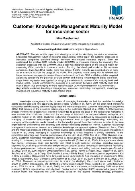 Pdf Customer Knowledge Management Maturity Model For Insurance Sector