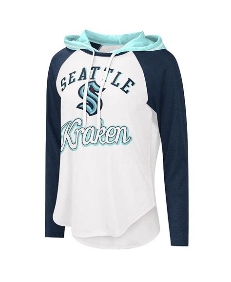 Starter Womens White Deep Sea Blue Seattle Kraken Mvp Raglan Hoodie T