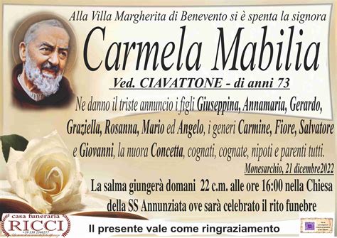 Funerali E Annunci Funebri A Montesarchio Carmela Mabilia Funer24