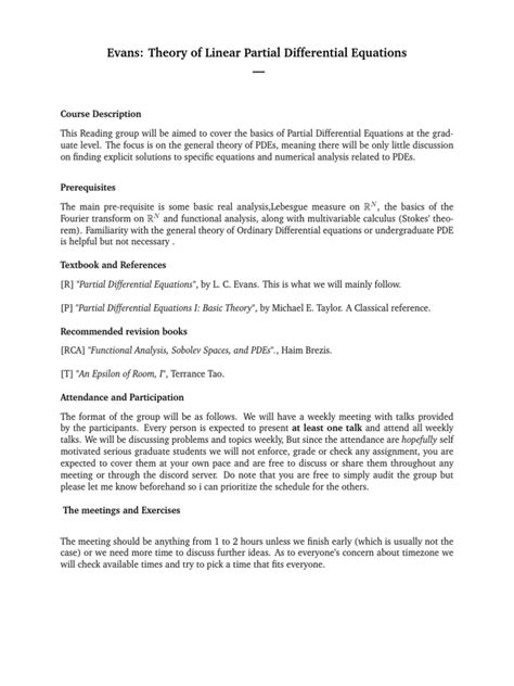 Evans Reading Group Pdf Partial Differential Equation Differential Equations