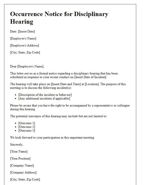 Letter Template For Disciplinary Hearing Notification Free Samples In