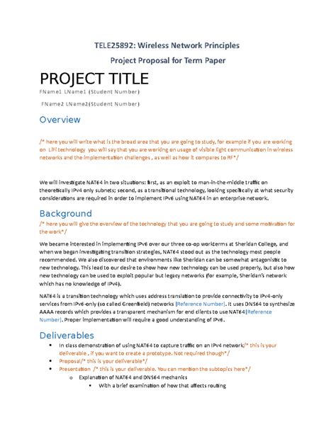 Sample Proposal Tele25892 Wireless Network Principles Project