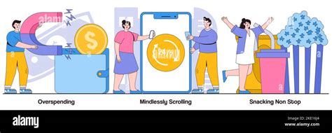 Overspending Mindlessly Scrolling Snacking Nonstop Concepts With
