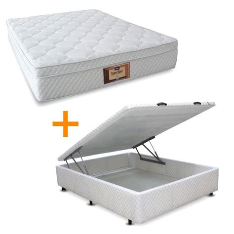 Conjunto Box Bau Frontal Queen Size Cosmopolita Branco Com Colchao Dabe Super Blanc Molas