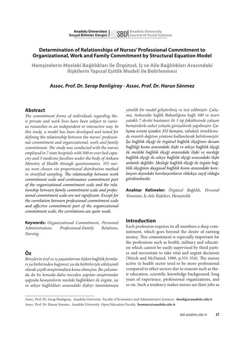 Pdf Determination Of Relationships Of Nurses Professional Commitment