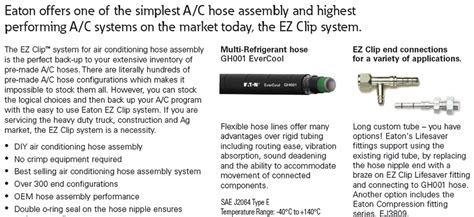Ez Clip System Ez Clip Fittings 顿提供最简单的空调软管总成和最高的伊顿 Ez Clip 空调软管总成系统