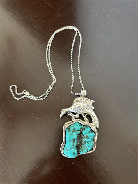 Sterling Silver Eagle And Turquoise Pendant With Sterli Gem