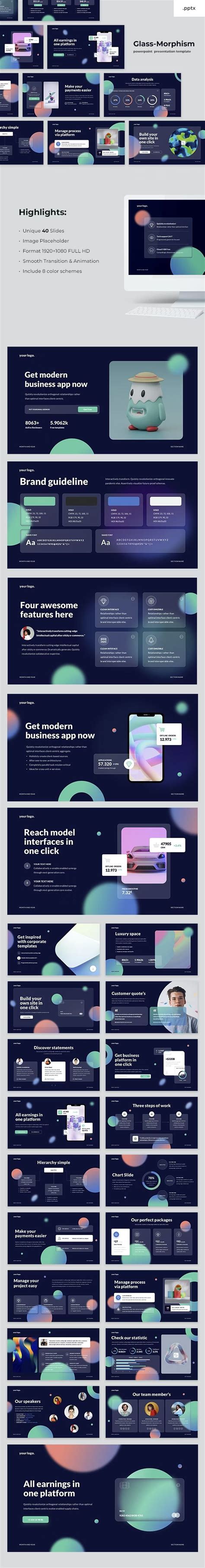 Glassmorphism Powerpoint Presentation Template Powerpoint