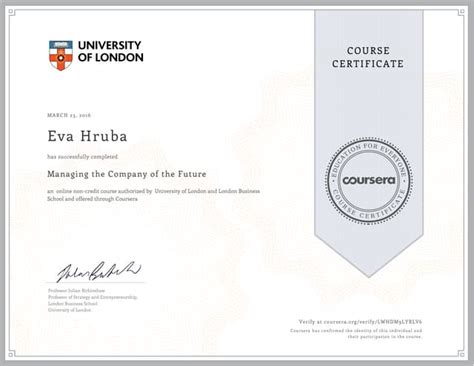 Managing The Company Of The Future Certificate Ppt