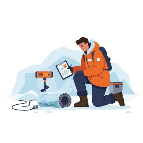 Scientist Analyzing Ice Core Sample In A Detailed Flat Illustration