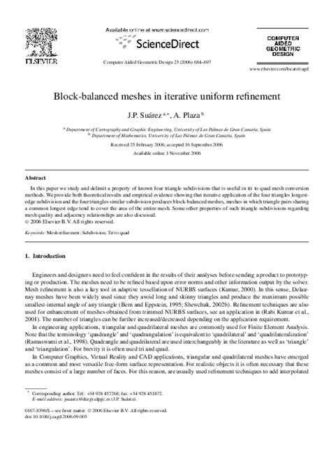 Pdf Block Balanced Meshes In Iterative Uniform Refinement