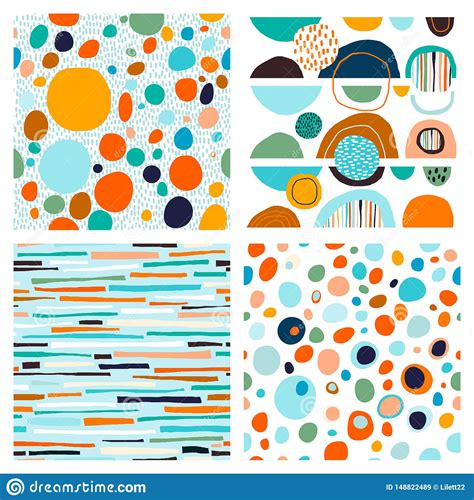 Abstract Trendy Collection Of Four Seamless Patterns With Geometric