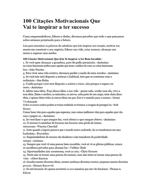 100 Citações Motivacionais Para O Sucesso Pdf Motivação Motivacional
