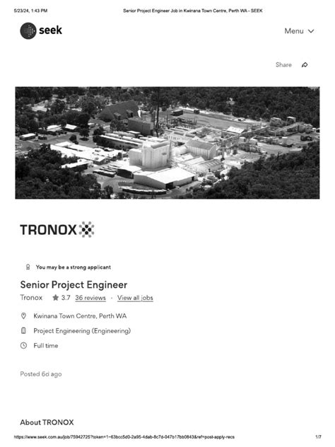 Tronox Senior Project Engineer Pdf