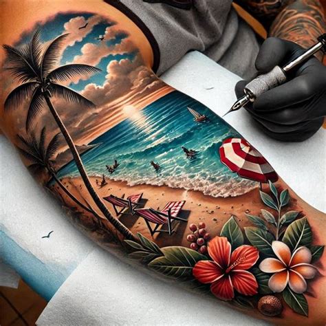 Beach Scene Tattoos For Women Elegant Designs To Express Coastal Soul