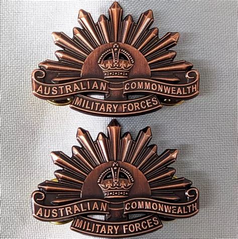 Ww1 Ww2 Australian Army Rising Brown Sun Collar Badges Replica Aif