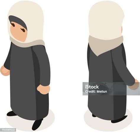 여성 아랍 사업가 전통 국가 민족 무슬림 여자 옷 아이소메트릭 고립 된 문자 평면 디자인 벡터 일러스트 레이 션 3차원 형태에 대한 스톡 벡터 아트 및 기타 이미지 Istock
