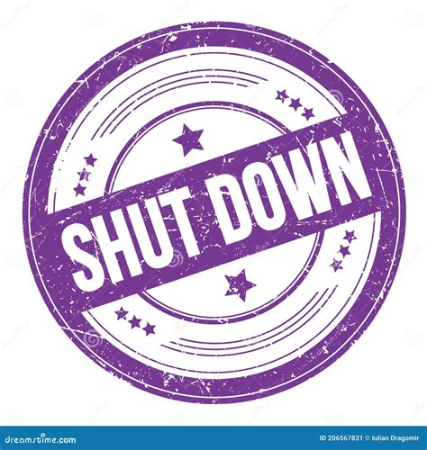 Shut Down Text On Violet Indigo Round Grungy Stamp Stock Illustration