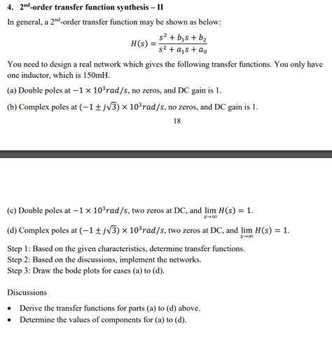Solved 4 2nd Order Transfer Function Synthesis Ii In