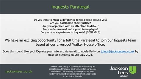 Inquests Paralegal Vacancy Come Join My New Team At Broudie Jackson Canter Youd Be