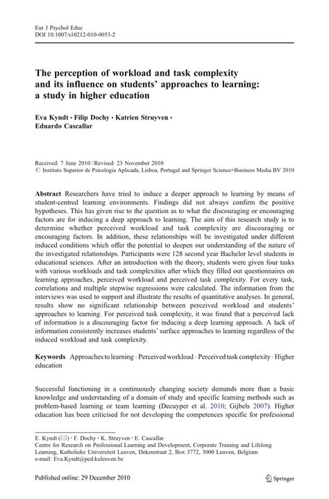 Pdf The Perception Of Workload And Task Complexity And Its Influence