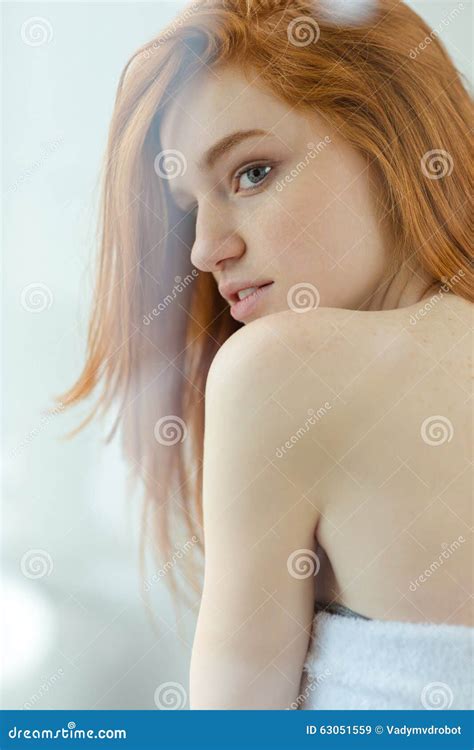 Redhead Woman Looking Away In Bathroom Stock Image Image Of Beauty