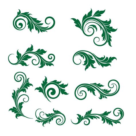 Stylish Swirl Leaves Ornament Set Perfect For Artistic Branding And Design Accents 65729168
