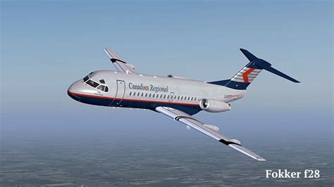 Fokker F28 An Airplane Is Flying In The Sky With Its Landing Gear