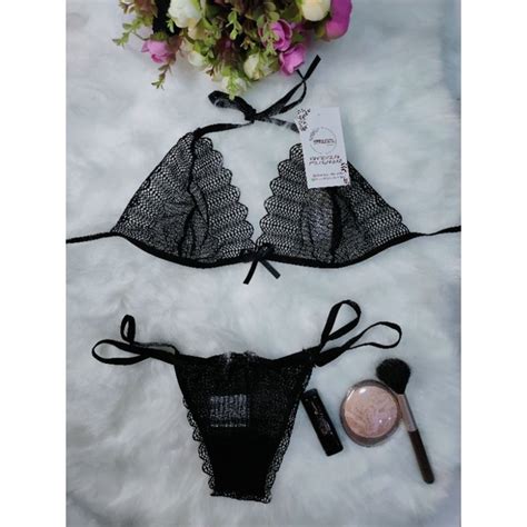 Conjunto Sexy Em Renda Trabalhada Em Tirinhas Shopee Brasil