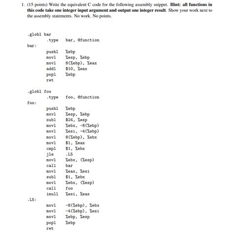 Solved Translate X86 Intel Assembley Language To Equivalent