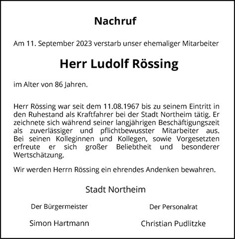 Traueranzeigen Von Ludolf Rössing Trauerhnade
