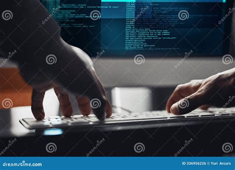 Hands Hacker And Typing On Computer For Programming Data Breach Or