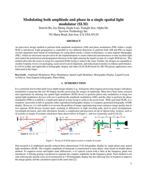 Pdf Modulating Both Amplitude And Phase In A Single Spatial Light Modulator Slm
