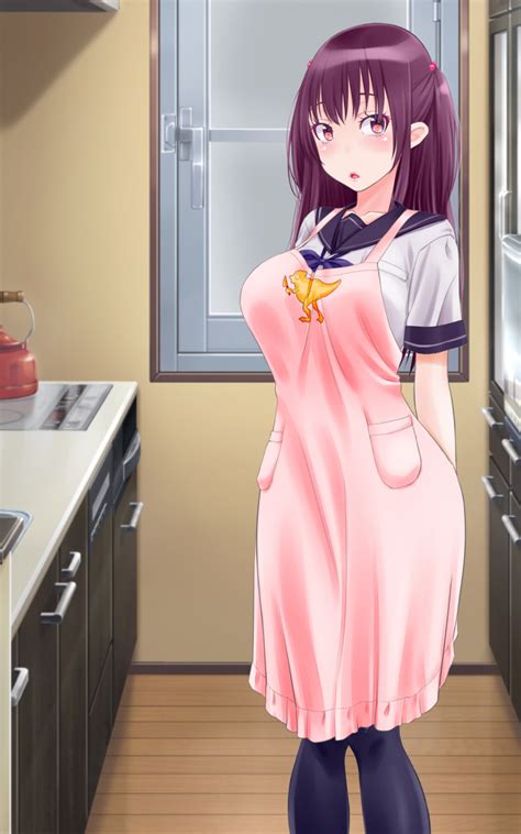 Safebooru 1girl Apron Arms Behind Back Black Legwear Blush Breasts