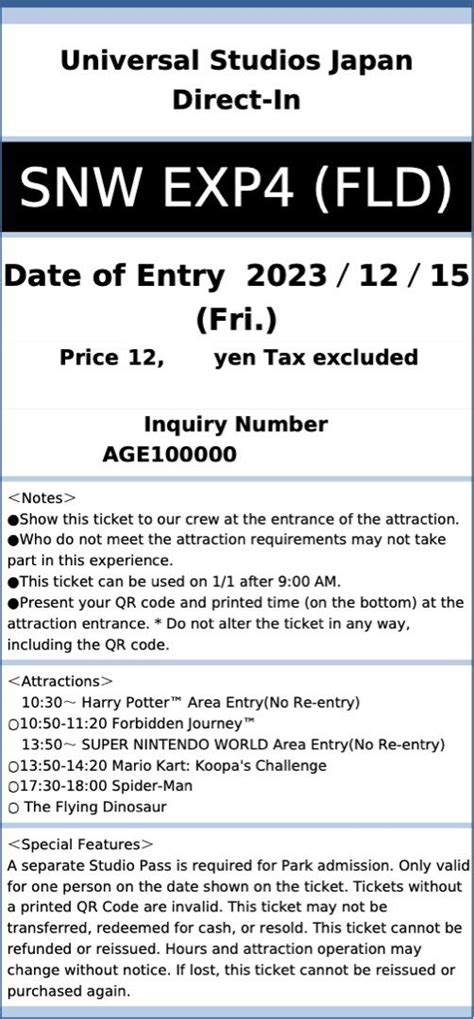 1x Express Pass Ticket To Universal Studios Japan Usj On 15 Dec 2023