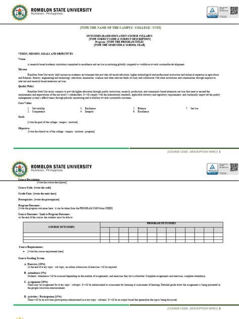 Course Syllabus Template 1 012137 Pdf Sustainability