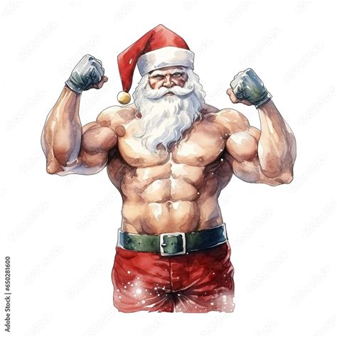 Buff Muscular Body Building Shirtless Santa Claus As A Wrestler