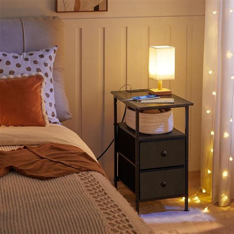 Latitude Run® Slim Nightstand With Charging Station Drawers And Shelves