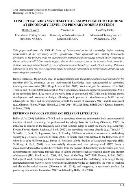 Pdf Conceptualizing Mathematical Knowledge For Teaching At Secondary