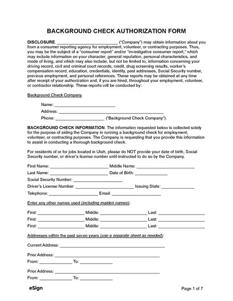 Free Background Check Authorization Consent Form Pdf