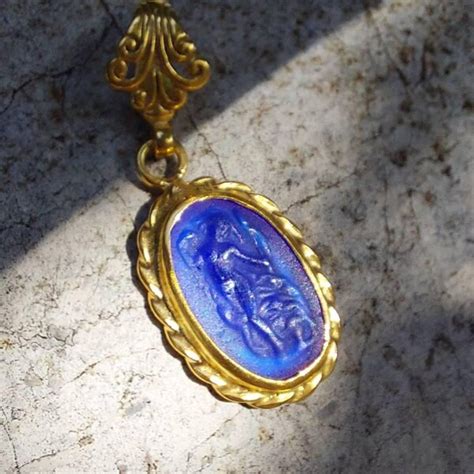 Aphrodite Greek God Ring Signet Ring 925 Silver Ring Blue Glass