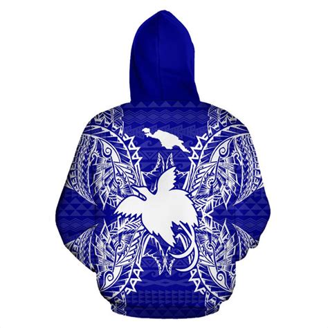 Papua New Guinea Polynesian All Over Zip Up Hoodie Map Blue