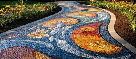 Mosaic Pathway In A Garden Premium Ai Generated Image