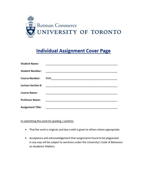 Individual Assignment Cover Page Template Pdf