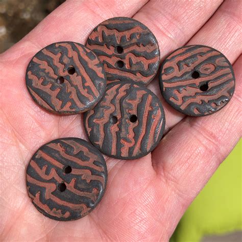 5 Twig Rust Artisan Buttons Handmade Buttons Pottery Buttons Knitting