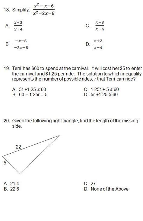 Algebra Practice Test Worksheets Library