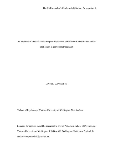 Pdf An Appraisal Of The Risk Need Responsivity Rnr Model Of
